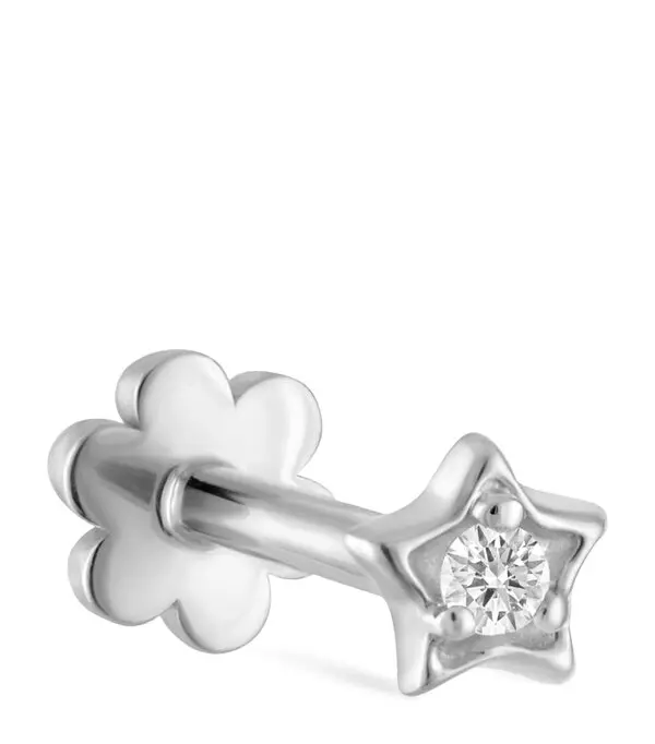 MARIA TASH Gold And Diamond Solitaire Star Threaded Stud Earring - White