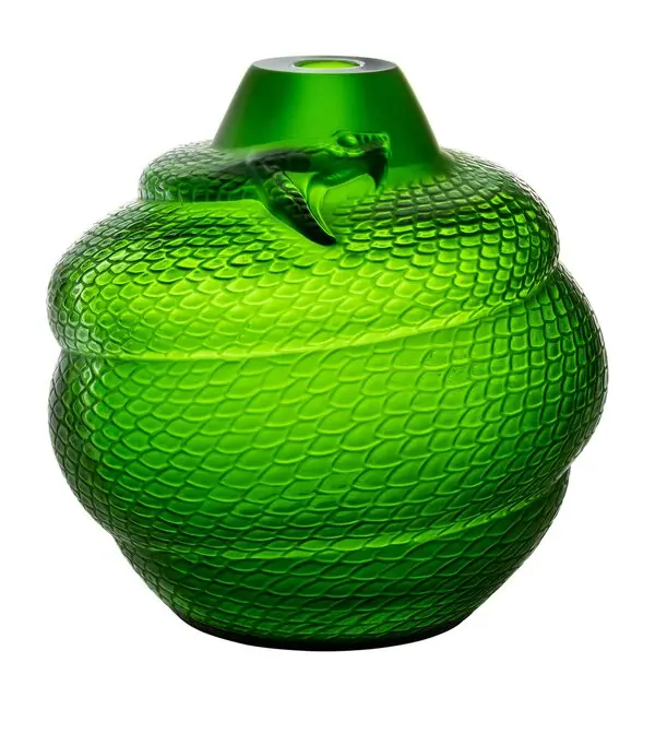 Lalique Crystal Serpent Vase - Green