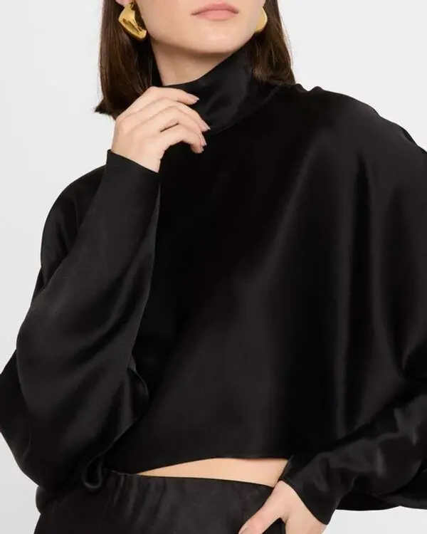 Lapointe Satin Caftan Top - Black