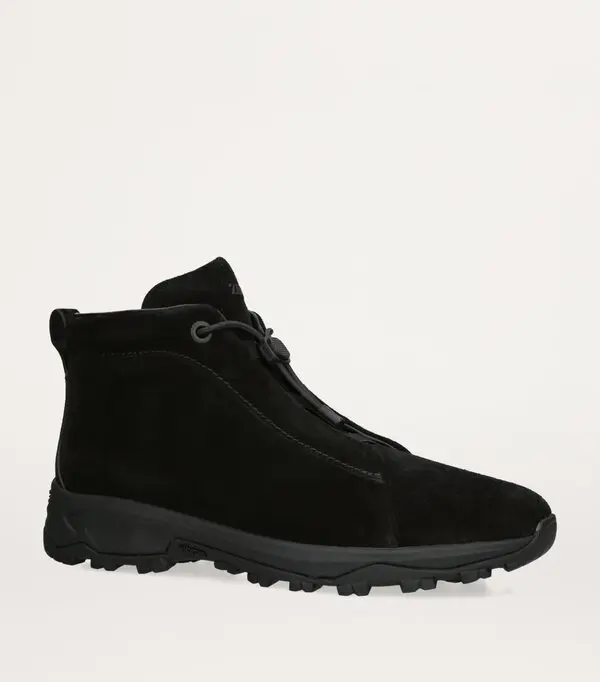 Zegna Suede Triple Stitch Vetta Sneakers - Black