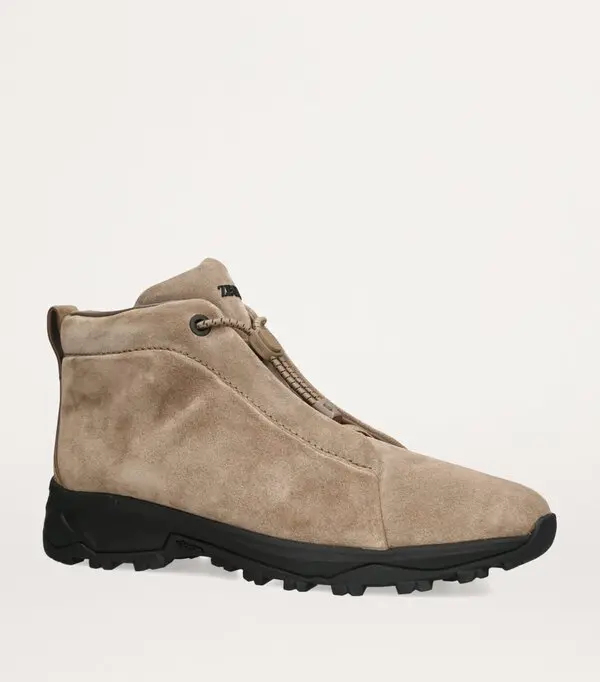 Zegna Suede Triple Stitch High-top Sneakers - Beige