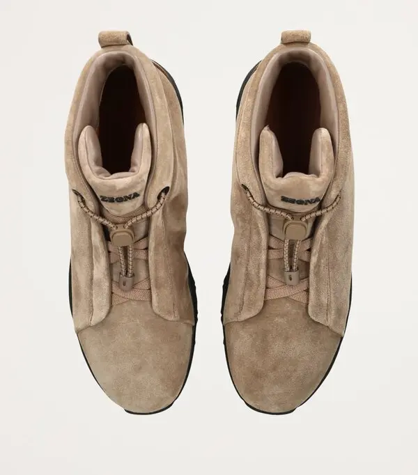 Zegna Suede Triple Stitch High-top Sneakers - Beige