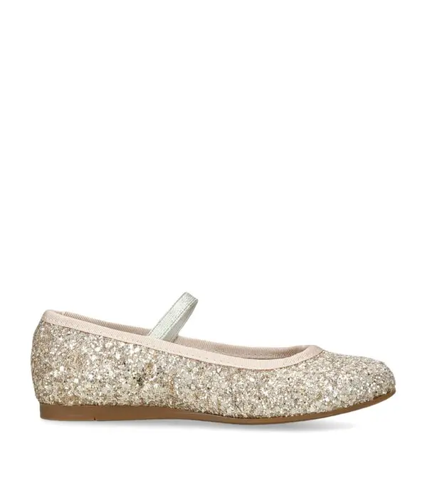 PAPOUELLI Leather Glitter Ballet Flats - Silver
