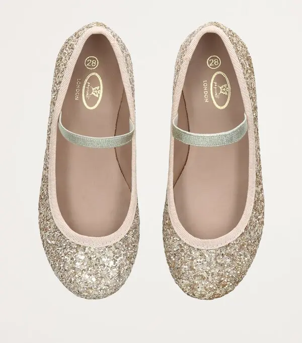 PAPOUELLI Leather Glitter Ballet Flats - Silver
