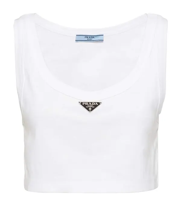 Prada Cotton Triangle Crop Top - White