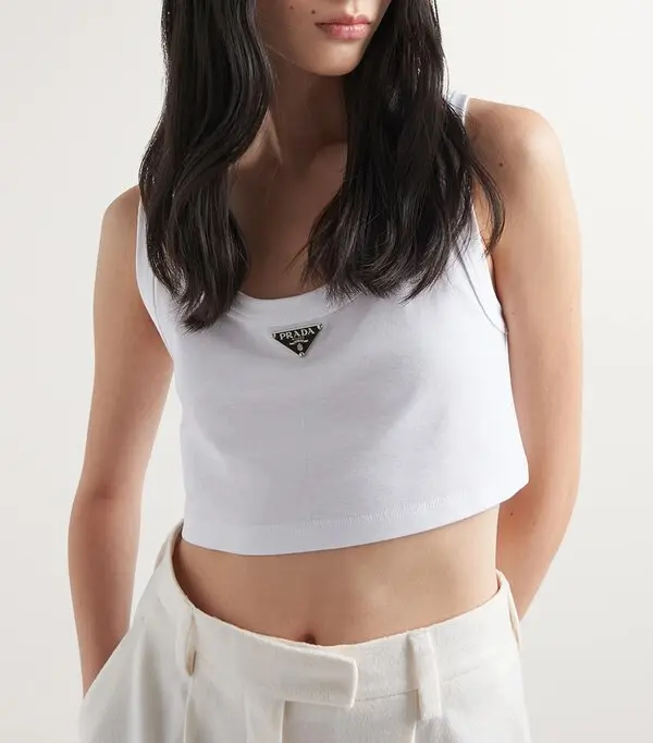Prada Cotton Triangle Crop Top - White