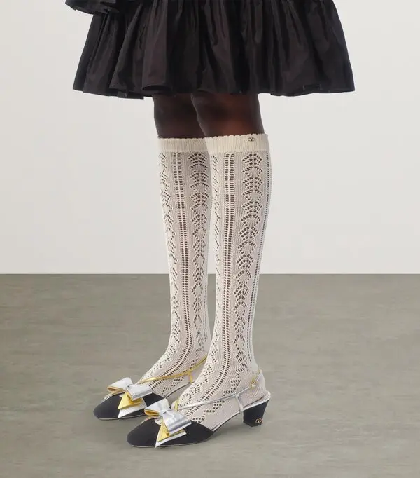 Valentino Garavani Pointelle-knit Knee High Socks - Nude
