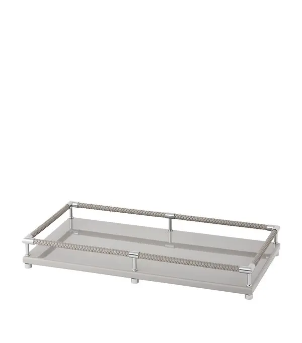 RIVIERE Leather-trim Lacquered Tray - Grey