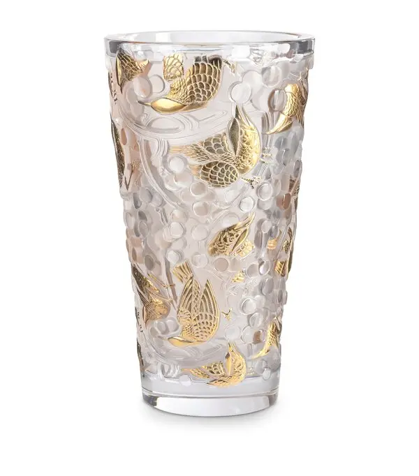 Lalique Crystal Large Merles Et Raisins Vase - Clear