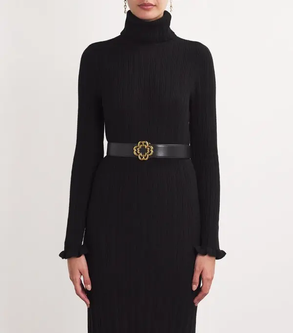 Maje Leather Clover Buckle Belt