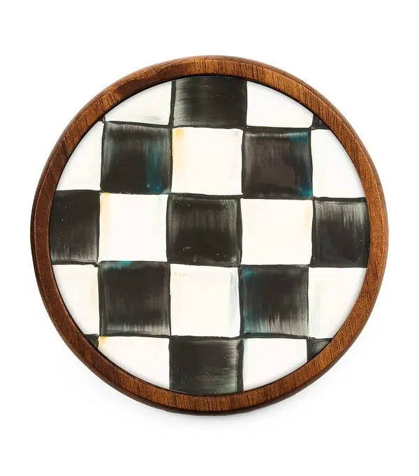 MACKENZIE-CHILDS Set Of 4 Wood Courtly Check Coasters - Black