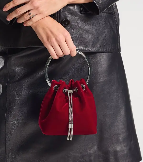 JIMMY CHOO Bon Bon Velvet Bucket Bag