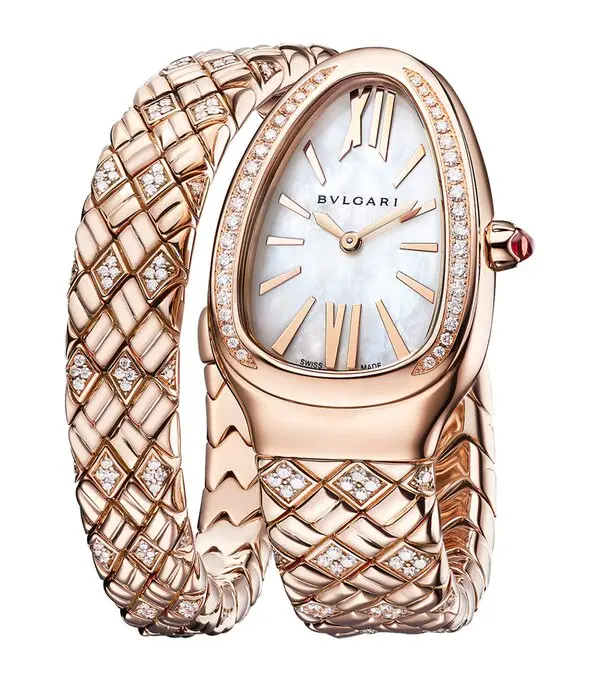 BVLGARI Rose Gold And Diamond Serpenti Spiga Watch - White
