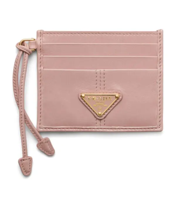 Prada Leather Triangle Card Holder - Pink