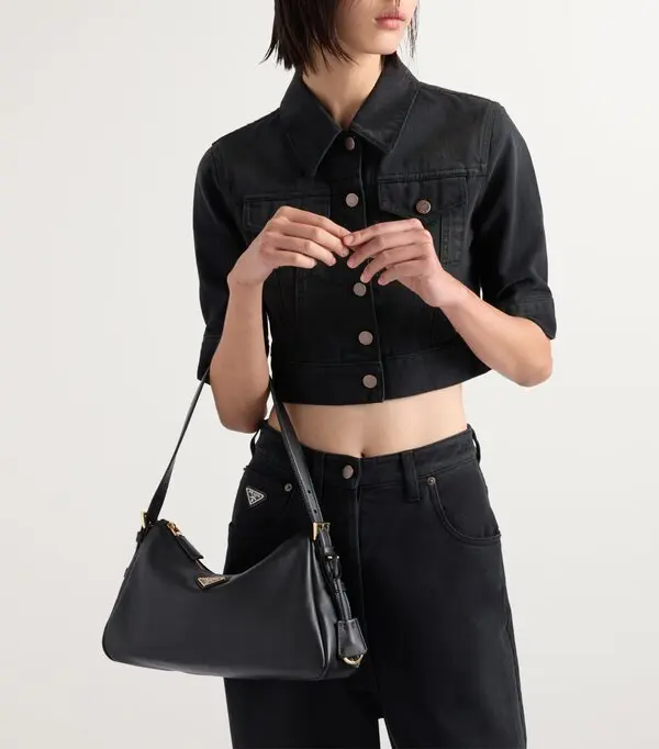 Prada Aimée Leather Shoulder Bag - Black