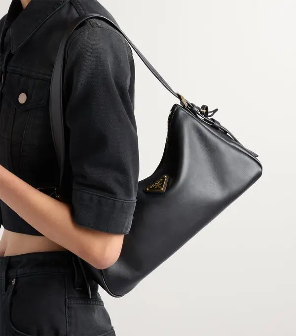 Prada Aimée Leather Shoulder Bag - Black