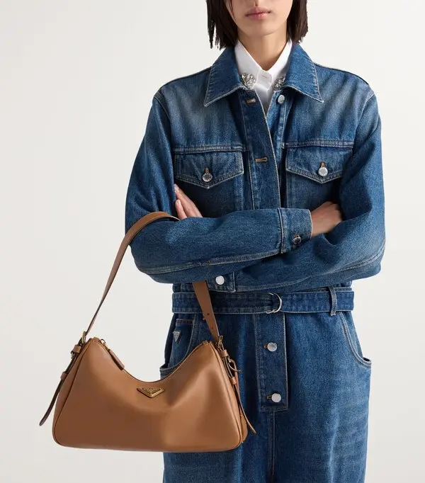Prada Aimée Leather Shoulder Bag - Brown
