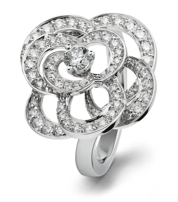 Chanel White Gold And Diamond Fil De Camélia Ring - Neutral