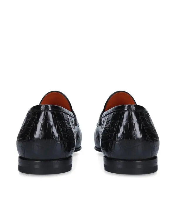 Santoni Crocodile Penny Loafers - Black
