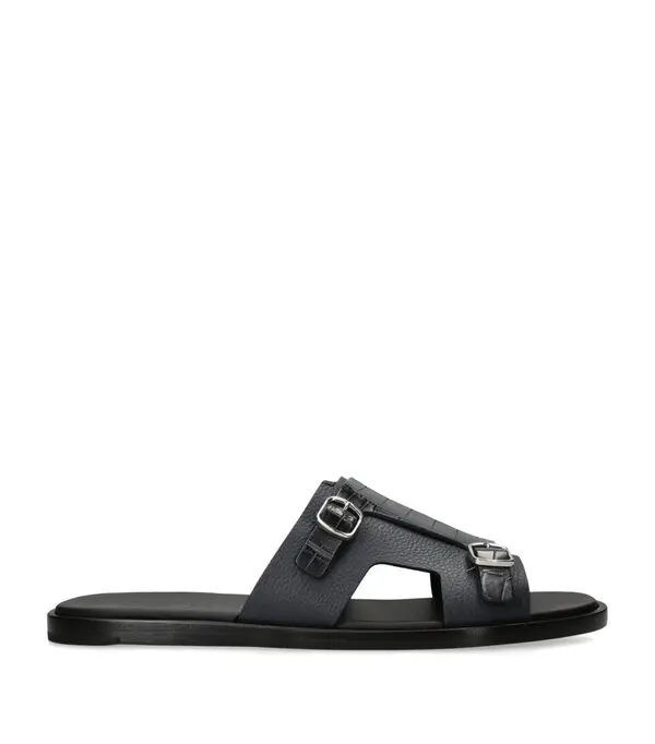 Santoni Crocodile Monk Sandals - Navy