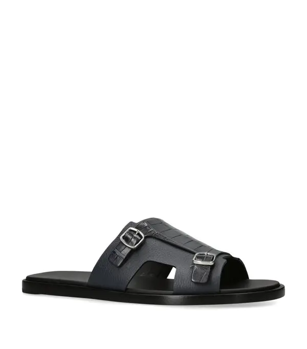 Santoni Crocodile Monk Sandals - Navy