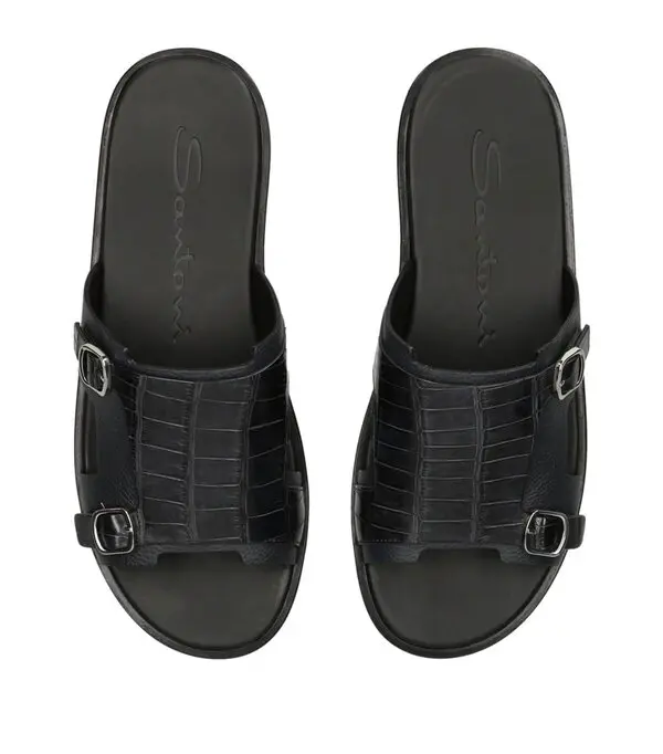 Santoni Crocodile Monk Sandals - Navy
