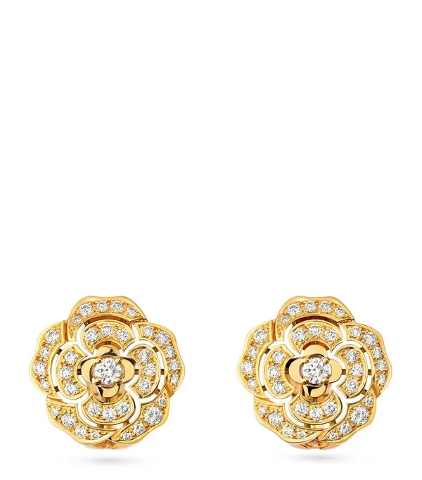 Chanel Gold And Diamond Camélia Earrings - Yellow