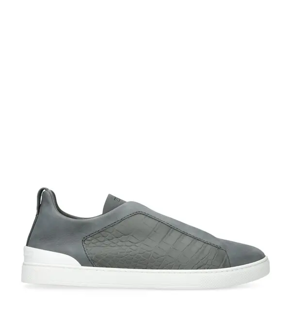 Zegna Crocodile Leather Triple Stitch Sneakers - Grey