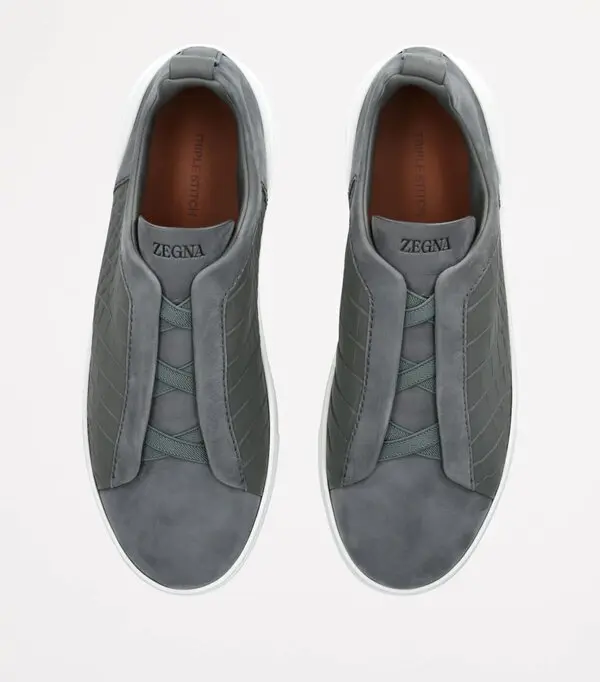 Zegna Crocodile Leather Triple Stitch Sneakers - Grey