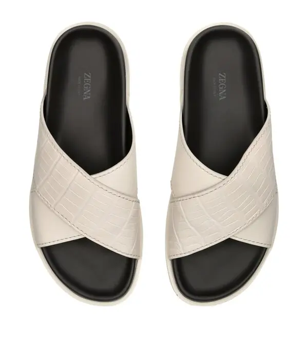 Zegna Panarea Crocodile Leather Slides - White