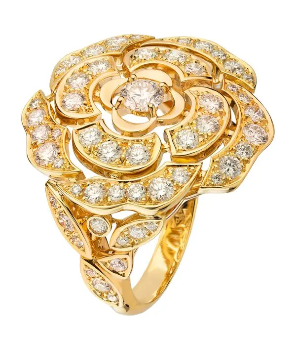 Chanel Gold And Diamond Camélia Ring - Yellow