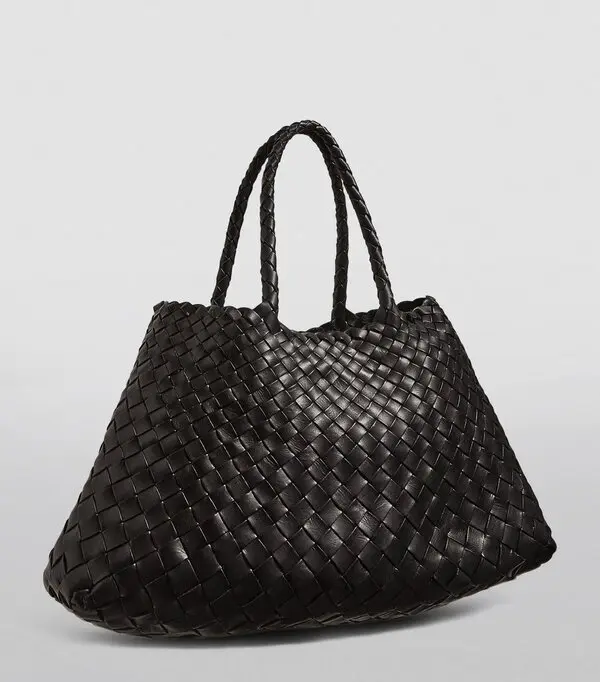 Dragon Diffusion Small Leather Woven Santa Croce Tote - Black