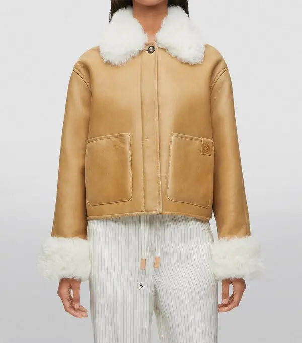 Loewe Shearling-trim Leather Jacket