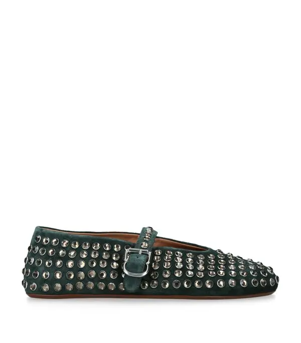 Alaïa Crystal-embellished Ballet Flats - Green