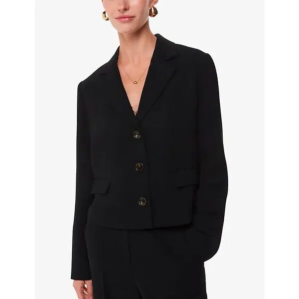 Whistles Single-breasted Cropped Crepe Blazer