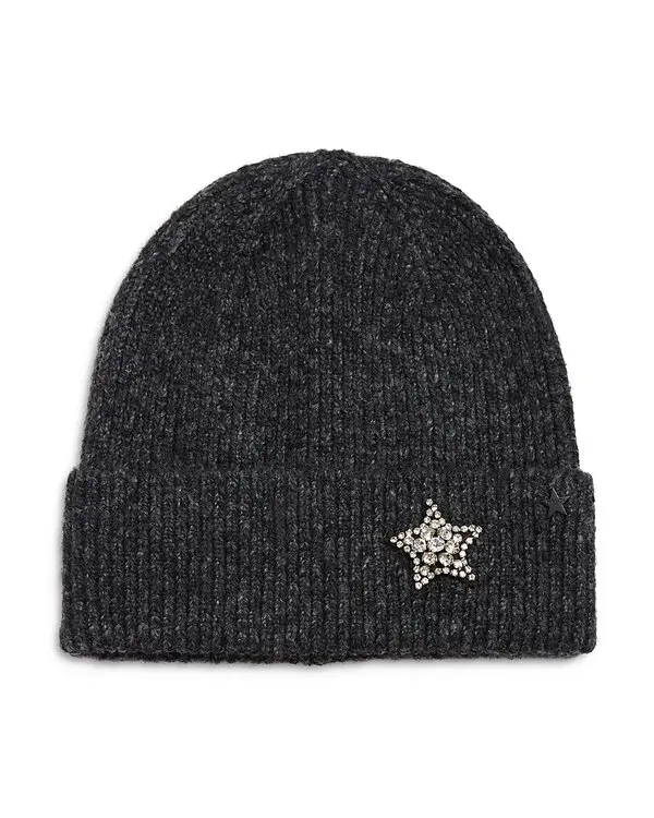 Jocelyn Crystal Star Charm Knit Beanie - Charcoal