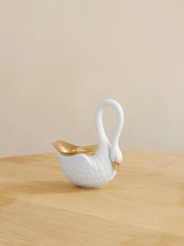L'Objet Swan Medium Gold-plated And Porcelain Bowl - White