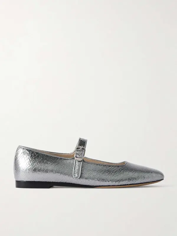 Le Monde Beryl Metallic Cracked-leather Mary Jane Flats - Silver