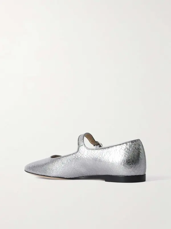 Le Monde Beryl Metallic Cracked-leather Mary Jane Flats - Silver