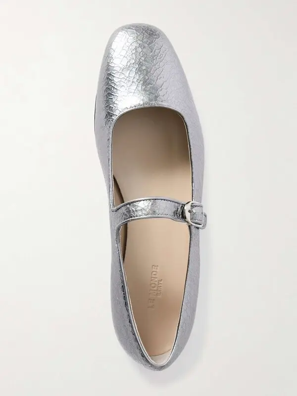 Le Monde Beryl Metallic Cracked-leather Mary Jane Flats - Silver
