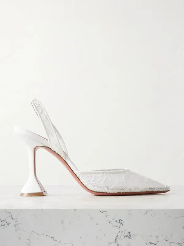 Amina Muaddi Holli Lace And Leather Slingback Pumps - Neutrals