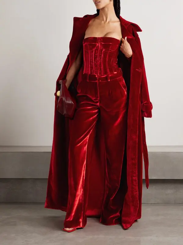 SERGIO HUDSON Strapless Velvet Bustier Top - Red