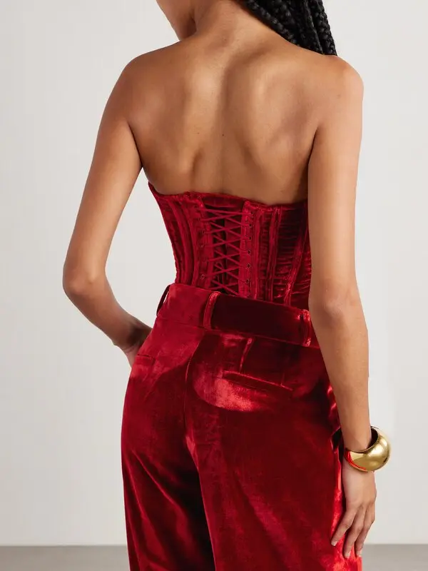 SERGIO HUDSON Strapless Velvet Bustier Top - Red