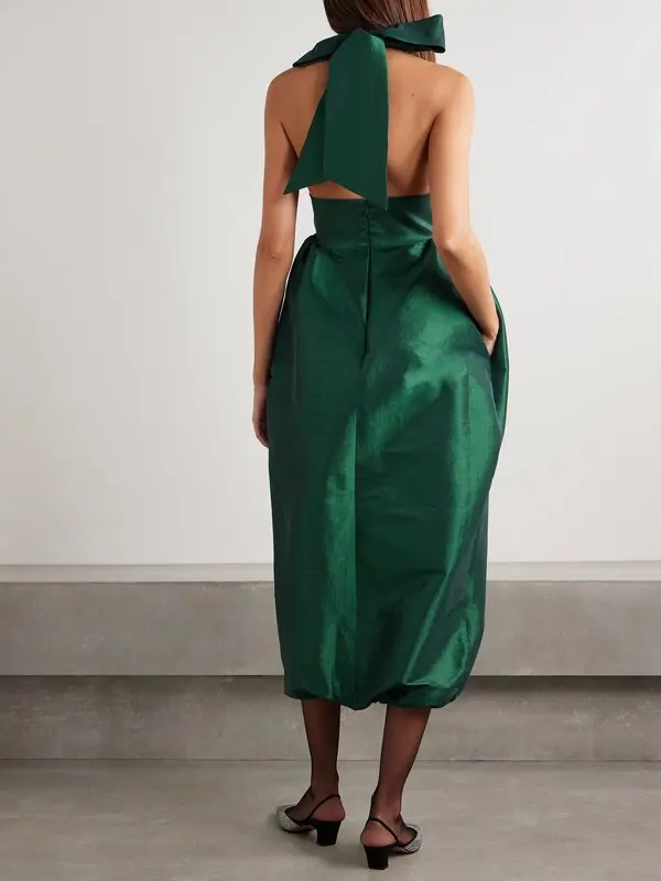Kika Vargas Ivy Gathered Taffeta Halterneck Midi Dress - Green