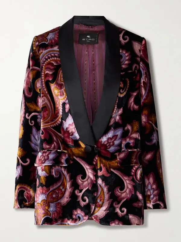 Etro Satin-trimmed Paisley-print Velvet Blazer - Black