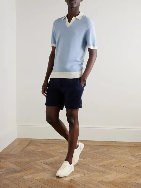 Orlebar Brown Horton Slim-fit Wool And Cotton-blend Polo Shirt - Blue