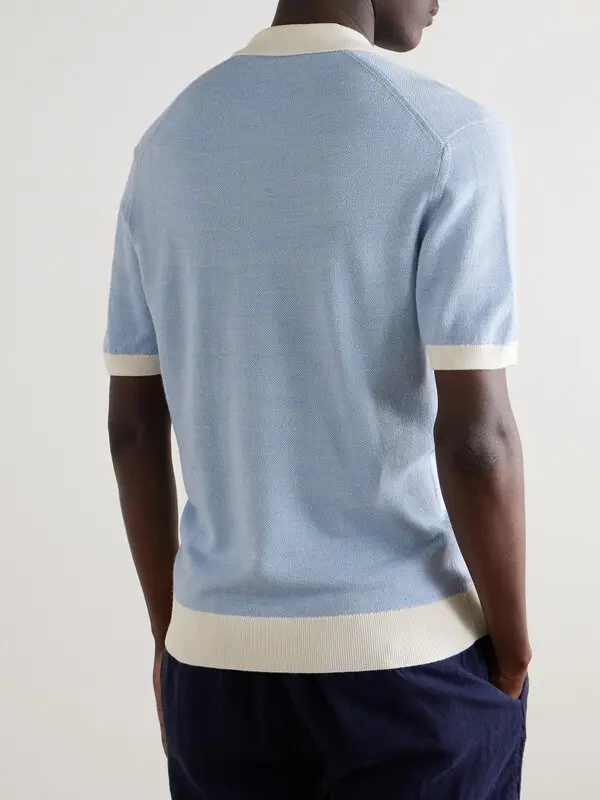 Orlebar Brown Horton Slim-fit Wool And Cotton-blend Polo Shirt - Blue