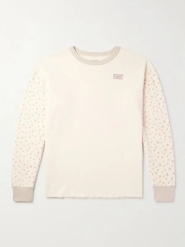 Kapital Logo-embroidered Printed Waffle-knit Cotton-jersey T-shirt