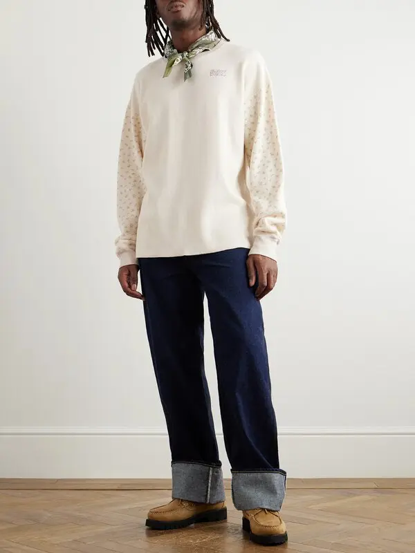 Kapital Logo-embroidered Printed Waffle-knit Cotton-jersey T-shirt