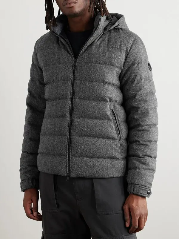 Moncler Arneb Herringbone Wool-blend Hooded Down Jacket - Gray